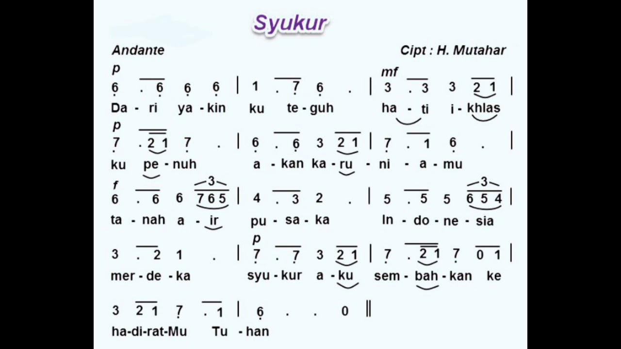 Syukur (Minus one/lirik/partitur) H Mutahar - YouTube