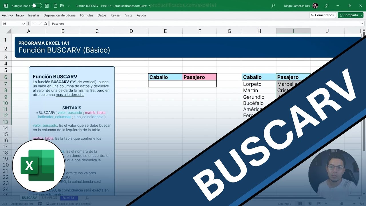 [Excel 1a1] Clase: Función BUSCARV - Básico con ejemplos - YouTube
