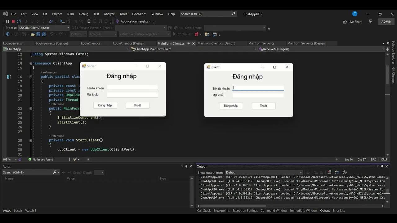 Chương trình C# Chat App giữa client và server , sử dụng UDP , Winform ...