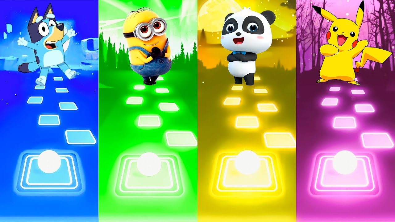 Bluey Vs Minions Vs BabyBus Vs Pikachu | Tiles Hop EDM Rush - YouTube