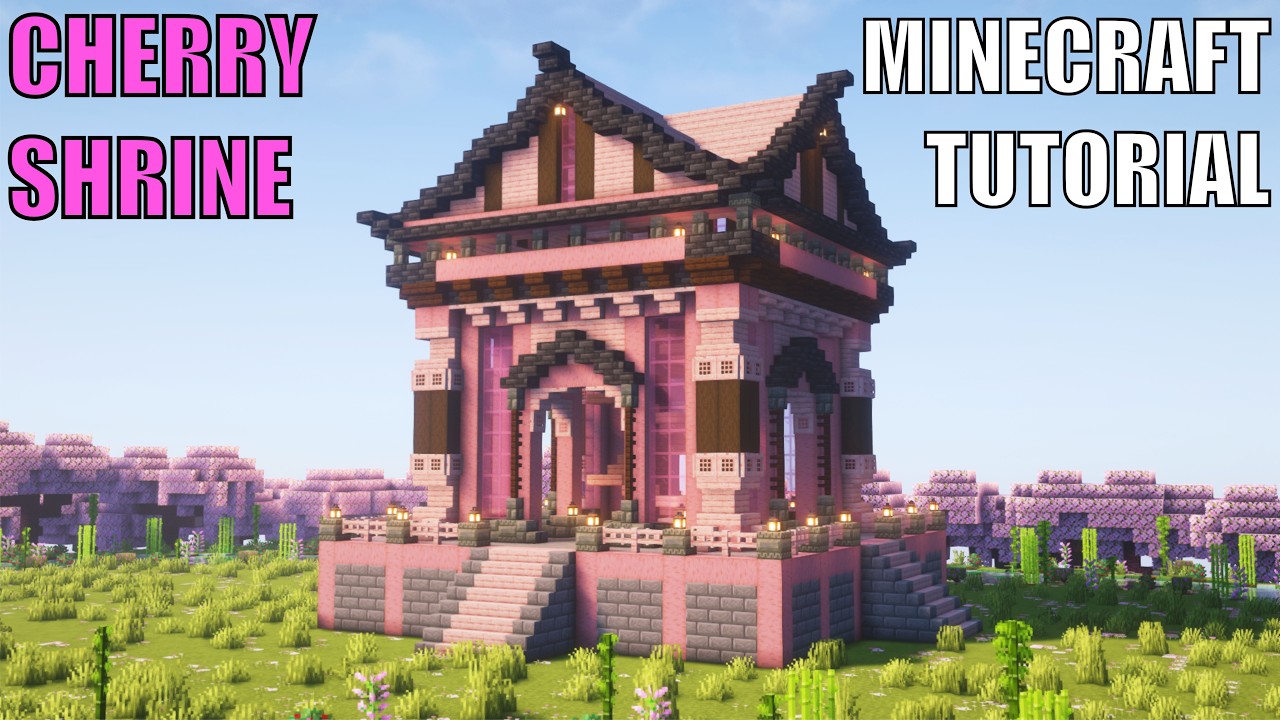 Minecraft Simple Cherry Blossom Shrine Tutorial - YouTube