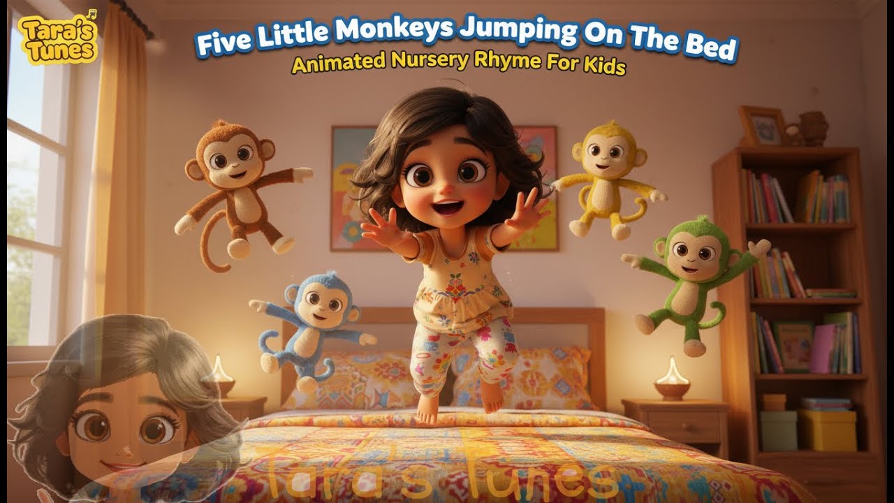 Five Little Monkeys Jumping On The Bed | Animated Nursery Rhyme For ...