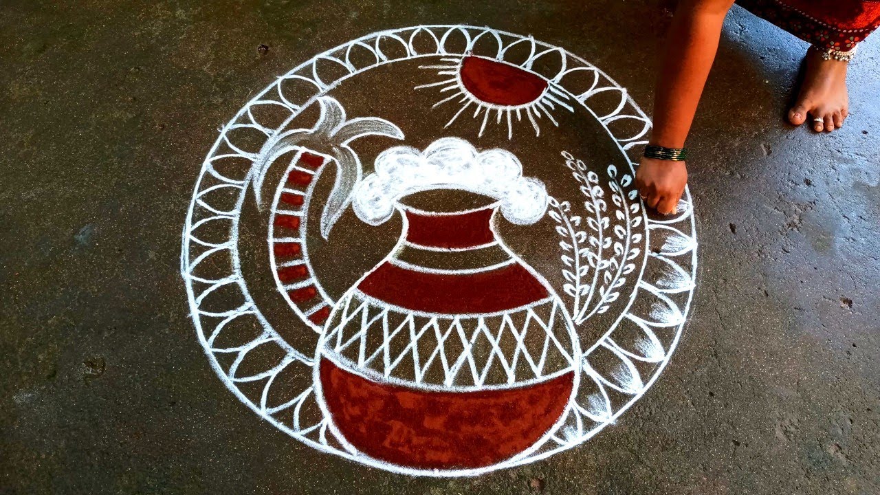 Pongal 2022 big pot rangoli|sankaranti special muggulu|pongal paanai ...