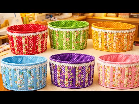 How to Sew a Fabric Storage Basket | Scrap Fabric Patchwork Basket