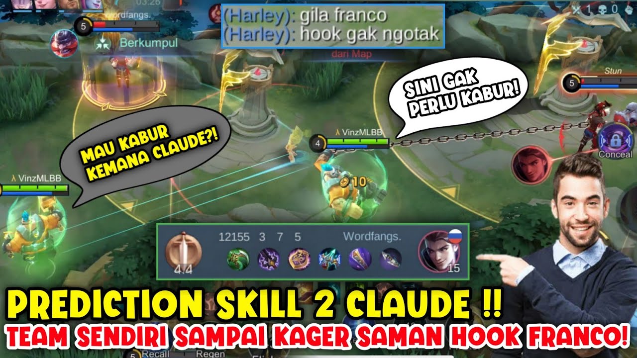 FRANCO PREDICTION SKILL 2 CLAUDE !! SAMPAI TEAM SENDIRI KAGET SAMA HOOK FRANCO VINZMLBB ...