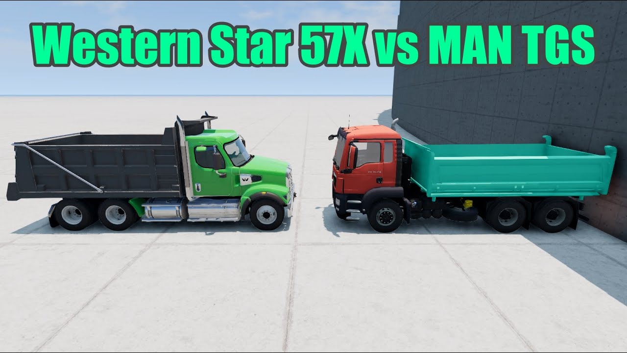 Western Star 57X vs MAN TGS - Relaxing BeamNG Drive Crash Test - YouTube