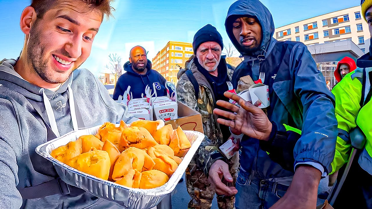 Handing Out 50 Hot Meals To The Homeless ️ - YouTube