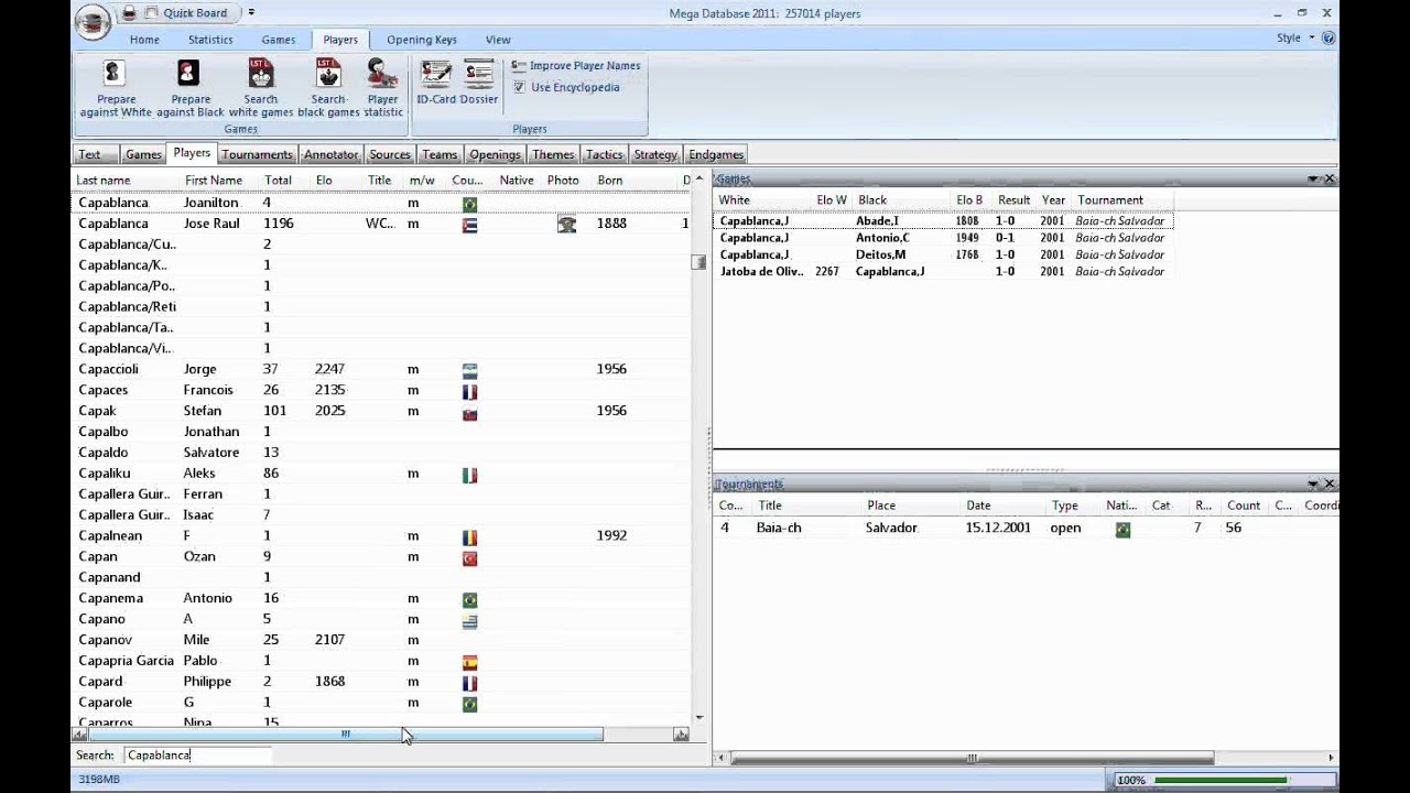 ChessBase 11 -- performing player searches in a database - YouTube