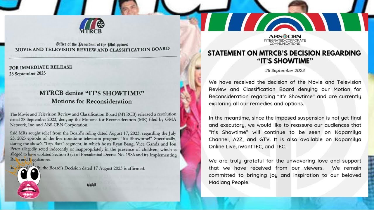 ABS-CBN releases statement on MTRCB’s ‘It’s Showtime’ decision - YouTube