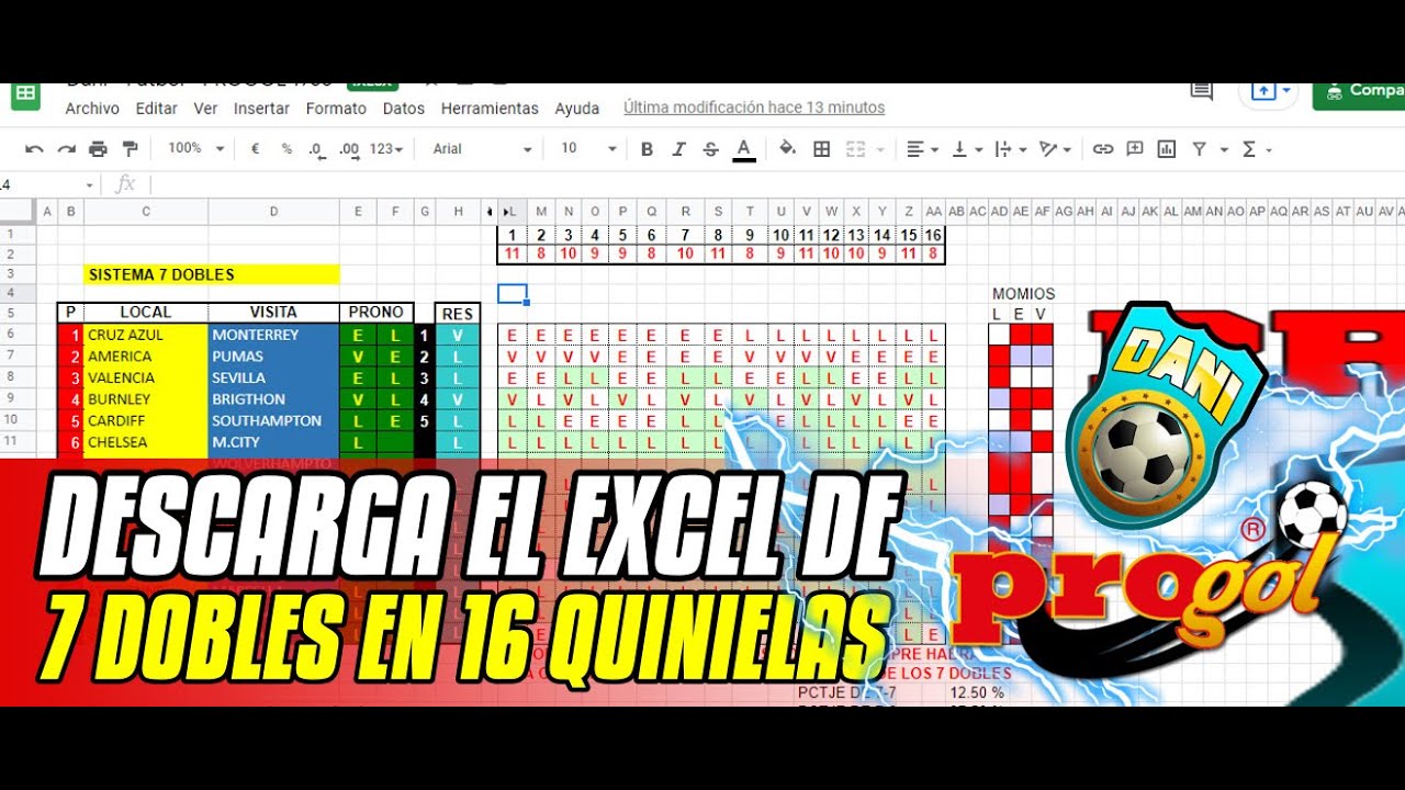 Progol - Descarga el excel para hacer 7 dobles en 16 quinielas ...