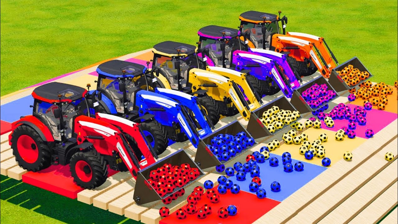 LOAD AND TRANSPORT MINI SOCCER BALLS WITH McCORMICK And FENDT TRACTORS ...