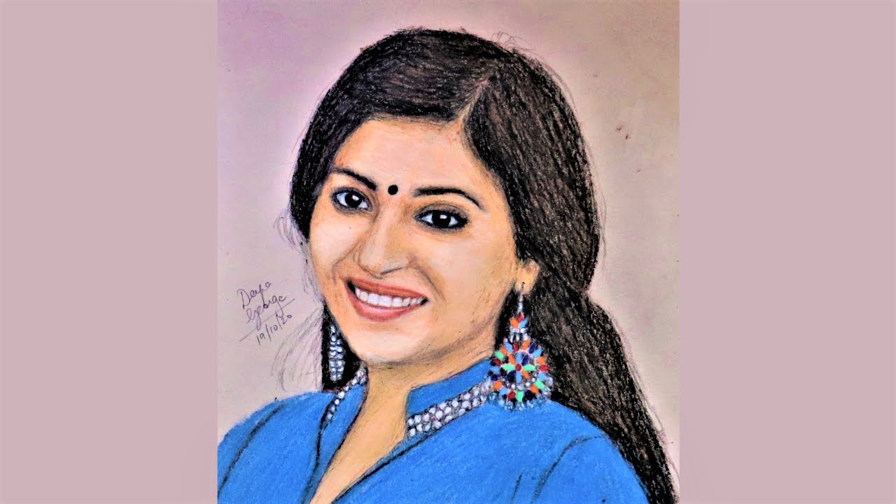 How to draw and paint actress Anu Sithara | Oil Pastels | Malayalam ...