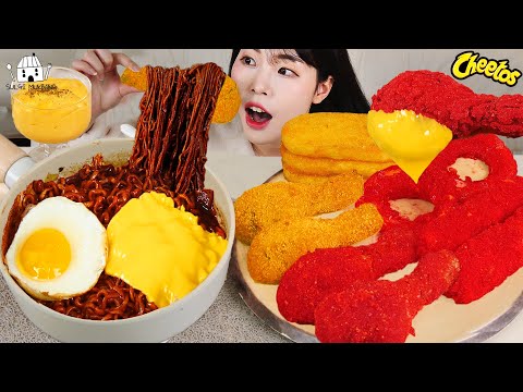 ASMR MUKBANG| 직접 만든 짜짜로니 & 치토스 양념치킨 먹방 & 레시피 FRIED CHICKEN AND BLACK BEAN NOODLES EATING