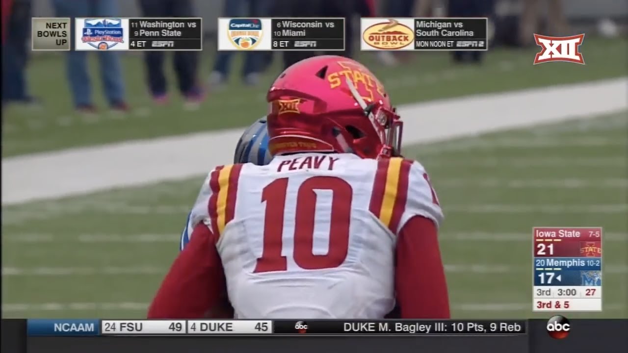 Brian Peavy (Iowa State DB #10) Vs. Memphis 2017 - YouTube