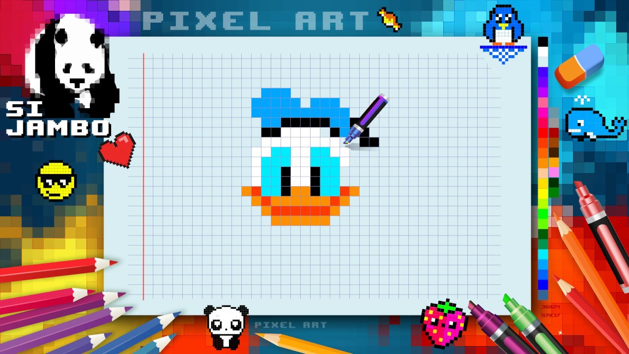 Draw Disney Donald Duck Mosaic Pixel ART - Si Jambo - YouTube