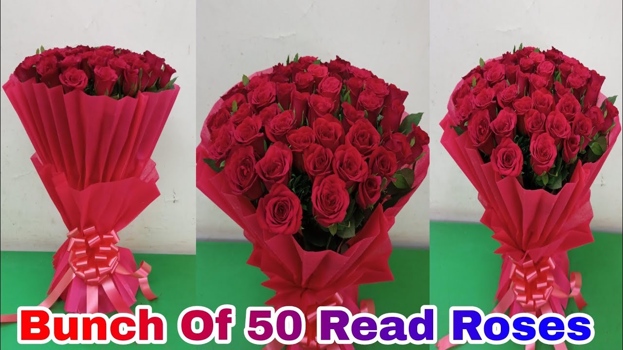 Bunch Of 50 Read Roses // Hand bunch Of 50 Roses Bouquet // Read Roses ...