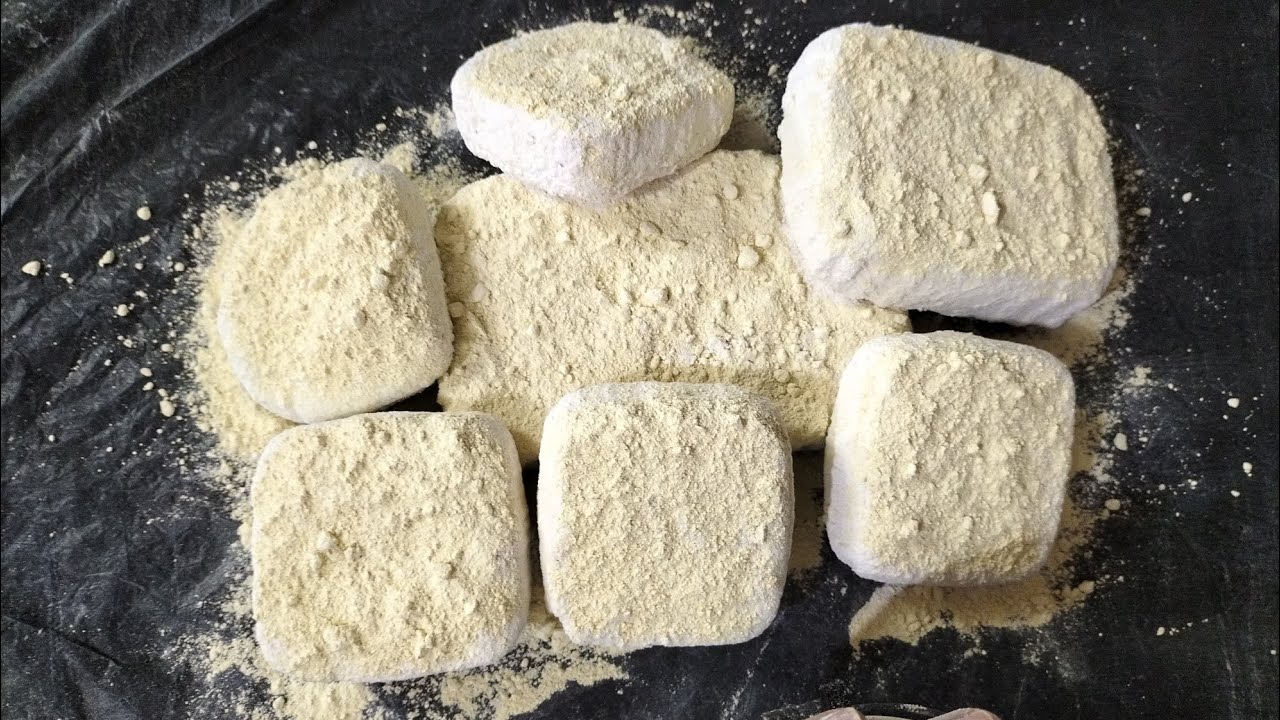 homemade chalk with light yellow chalk powder on top | satisfying ...
