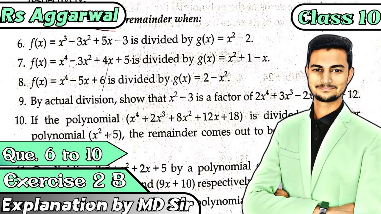 Exercise 2B Q6 to Q10 Polynomials | Rs Aggarwal | 2023 | Chapter 2 ...