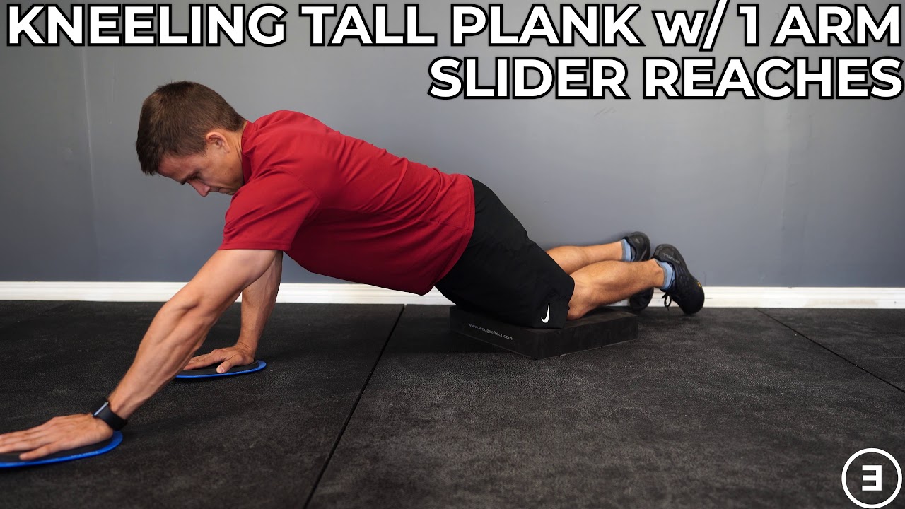 Kneeling Tall Plank with 1 arm Slider Reachers - YouTube