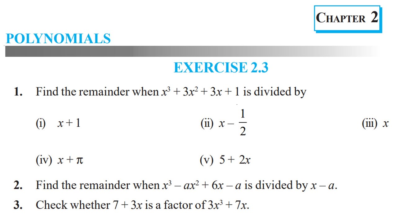Chapter 2 Polynomials || Full Exercise 2.3 & Basic || Class 9 Maths RBSE CBSE NCERT - YouTube
