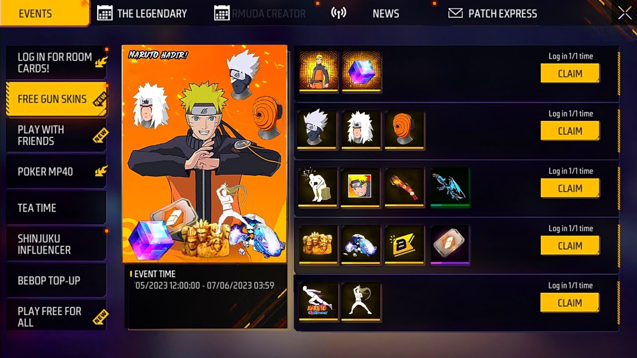 CLAIM ALL 😱 NARUTO REWARDS 🎁 AMAZING SERVER 🔥 FREE FIRE - YouTube