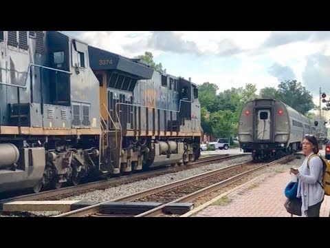 CSX Freight Train Passes Amtrak Train + Street Running Coal Train ...