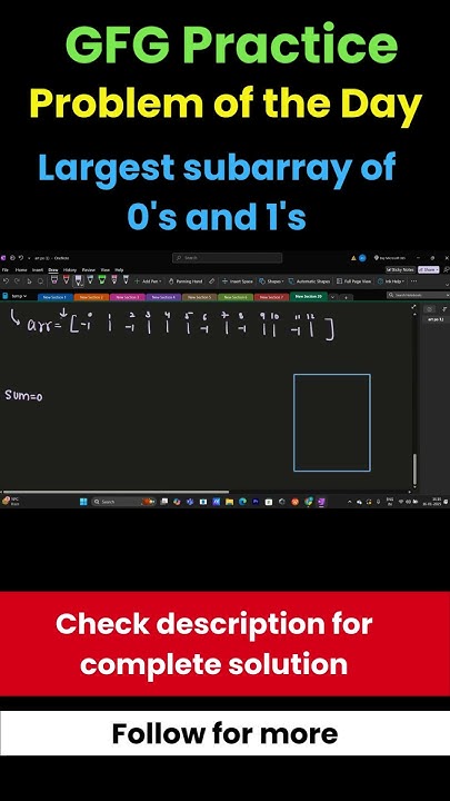 Longest subarray of 0's and 1's I Gfg practice #education #gfg #gfgpractice #gfgpotdtoday # ...