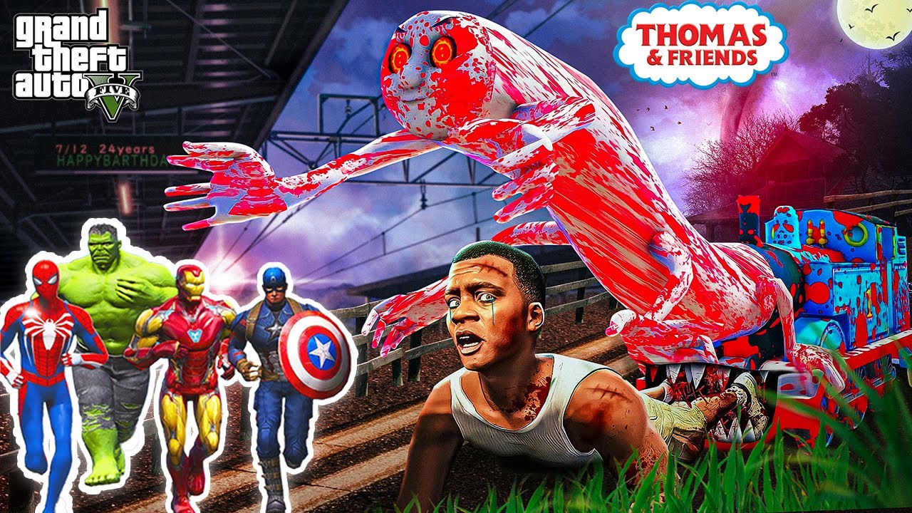 Franklin and Avengers Fight with Zombie Thomas Train and Try To Stop ...