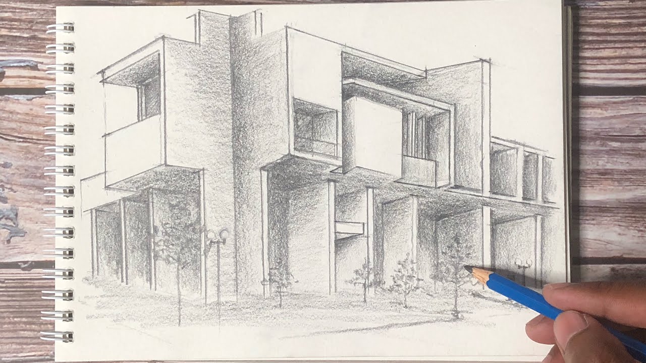 Concrete building drawing - Pencil Drawing - YouTube