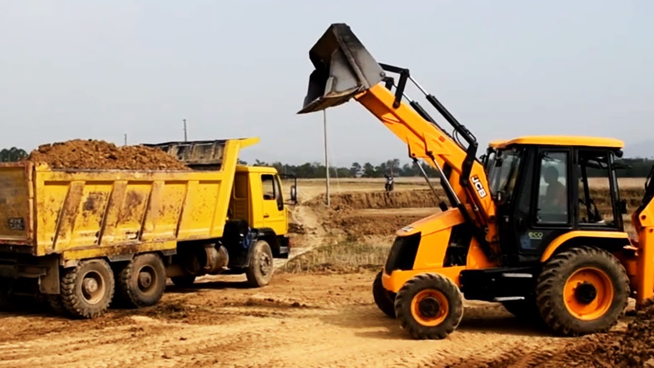 JCB Diggers Loading Sand on Dump Truck - JCB Working Video - Real ...