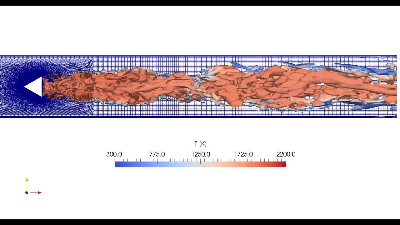 Visualization of premixed bluff-body combustion using edcPisoFoam - YouTube