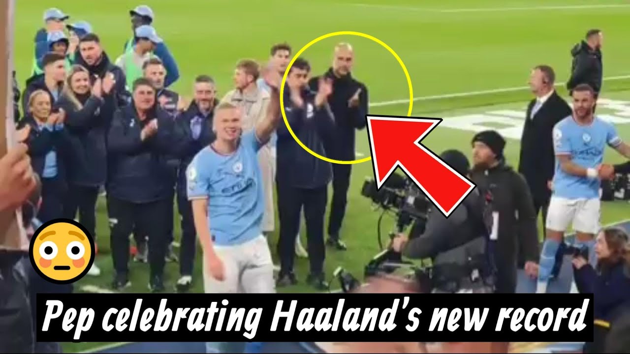Pep Guardiola and Man City players celebrating Haaland new record - YouTube