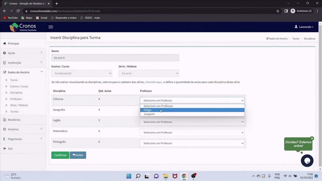 Sistema Cronos - Cadastro das Turmas - YouTube