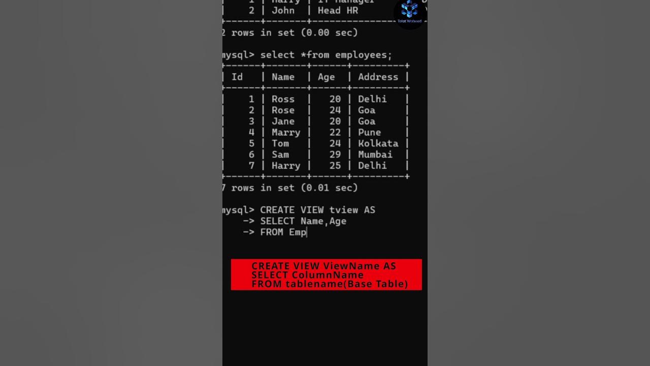 Views in MySQL | CREATE VIEW in MySQL | Views Example #mysql #views #createview #viralshort # ...
