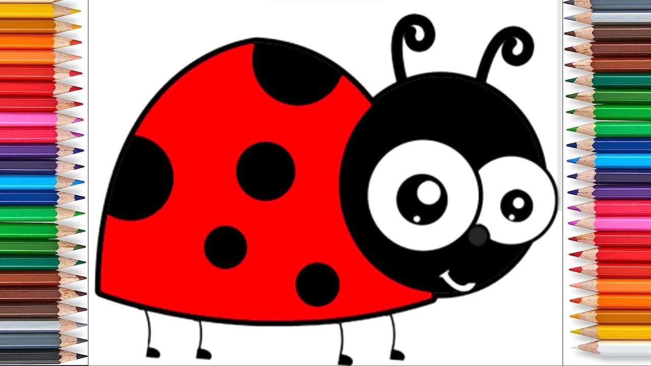 How to draw and color cute ladybug, easy drawing for toddlers and kids ...