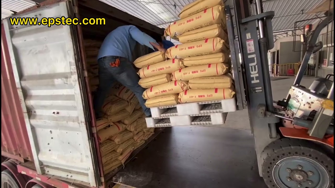 25kg bag EPS expanded polystyrene EPS resin loading container video ...