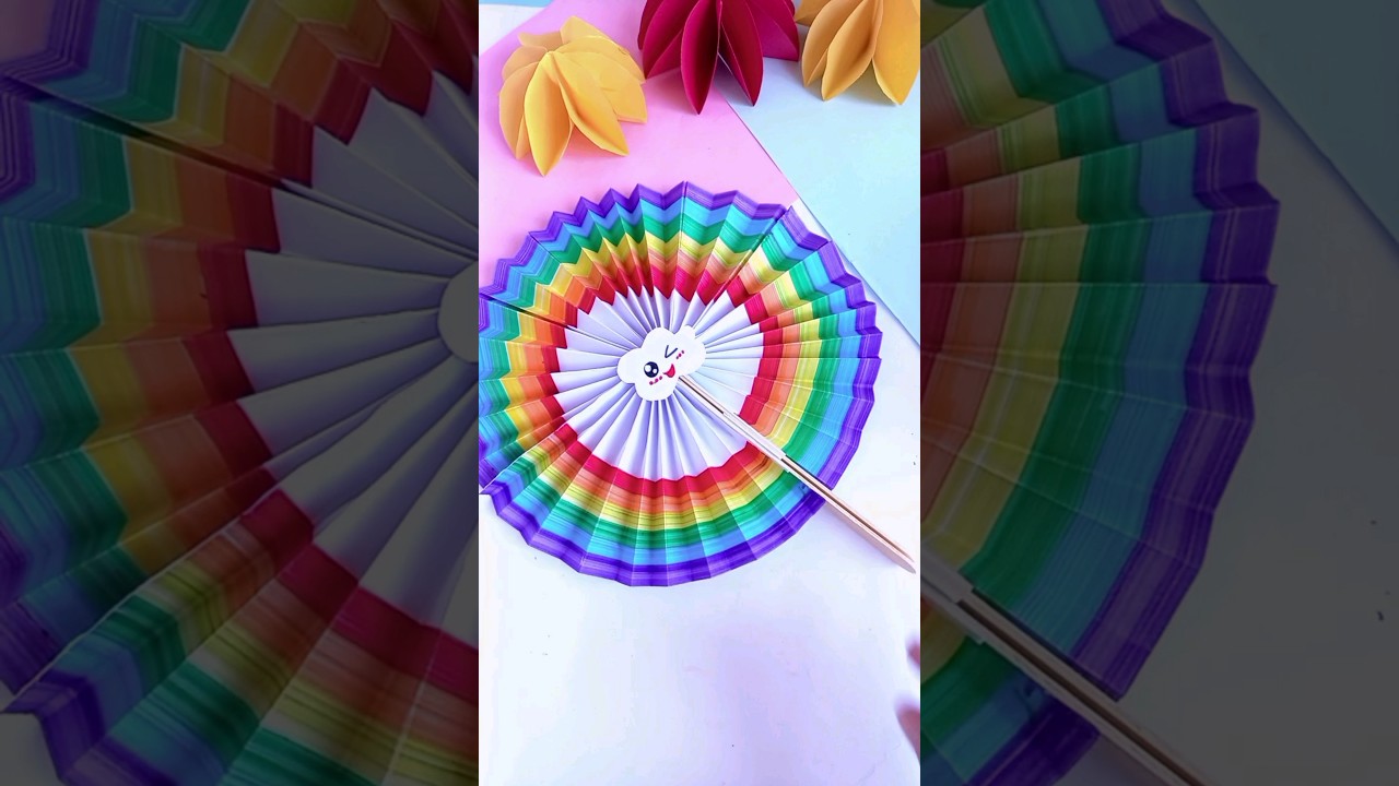 Super cute Rainbow Paper Fan making amazing idea#diy#craft #papercraft# ...