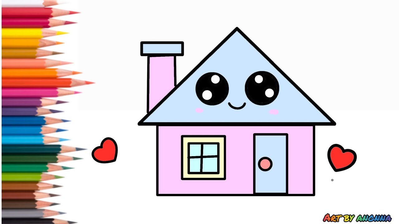 How to Draw a Cute House Easily For Kids and Toddlers - YouTube