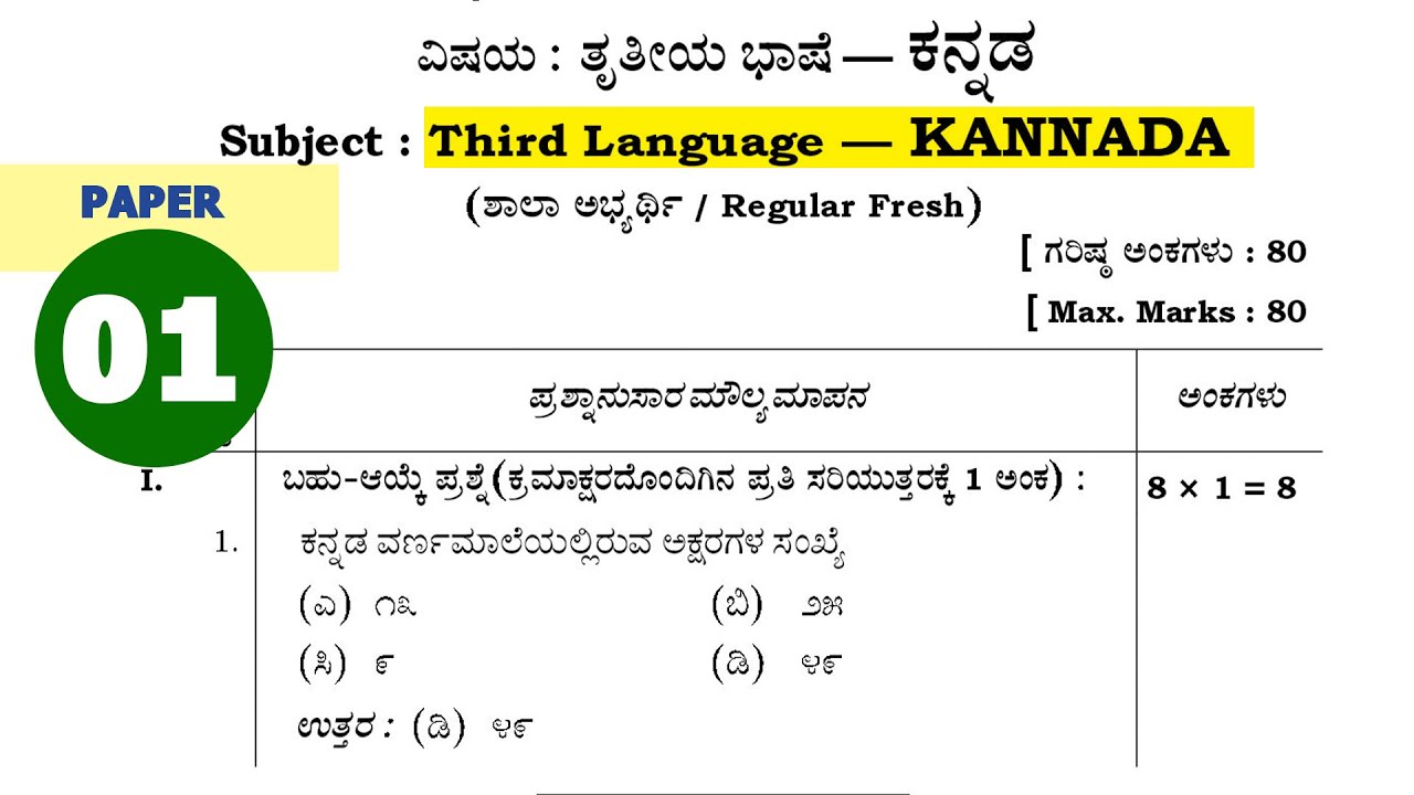 SSLC 3rd Language KANNADA Question paper with Answers # ...