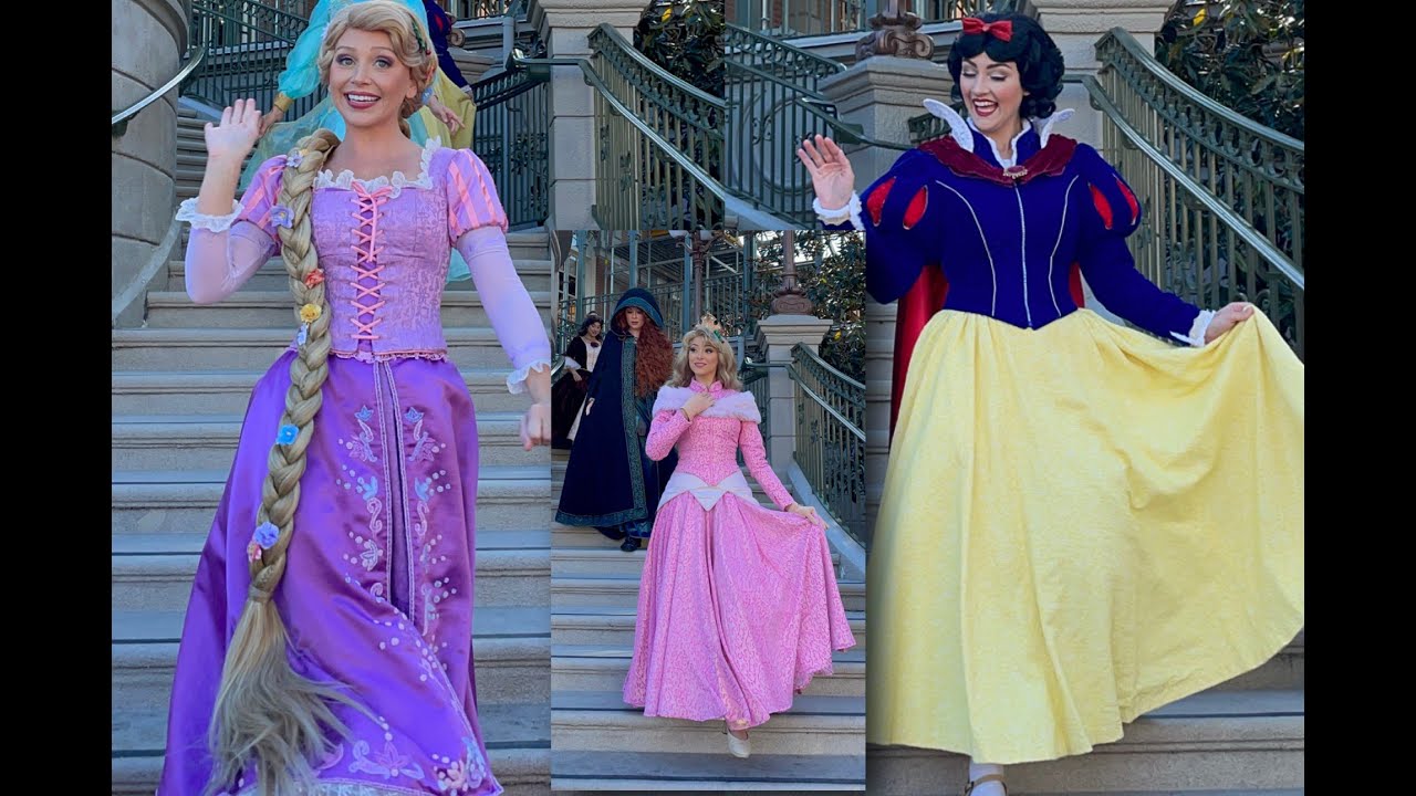 11 DISNEY PRINCESSES Walk Down MAGIC KINGDOM Staircase in HOLIDAY GOWNS ...