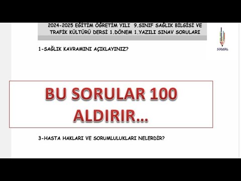 9.SINIF SAĞLIK BİLGİSİ VE TRAFİK KÜLTÜRÜ 1.DÖNEM 1.YAZILI