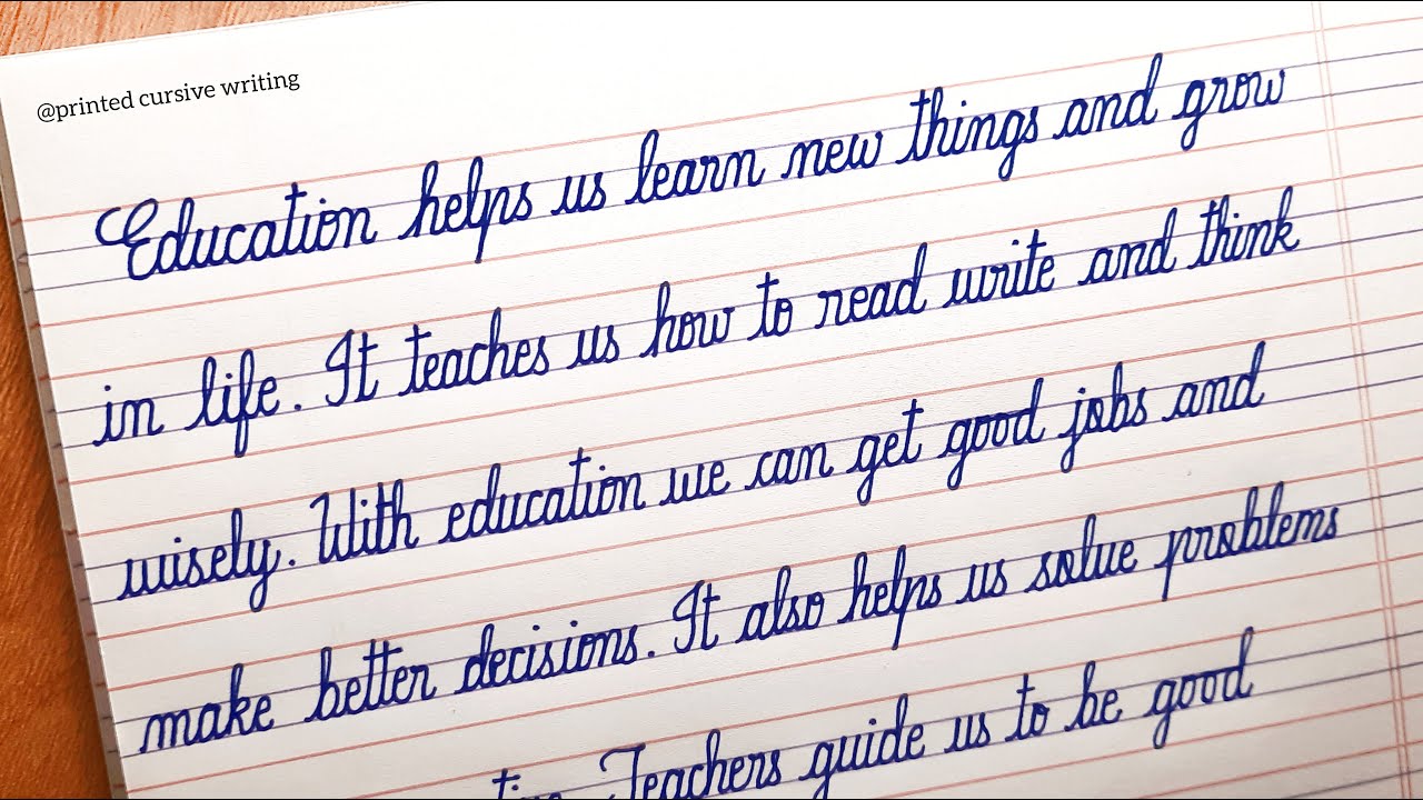 CURSIVE WRITING for Beginners | 10 lines on Education - YouTube