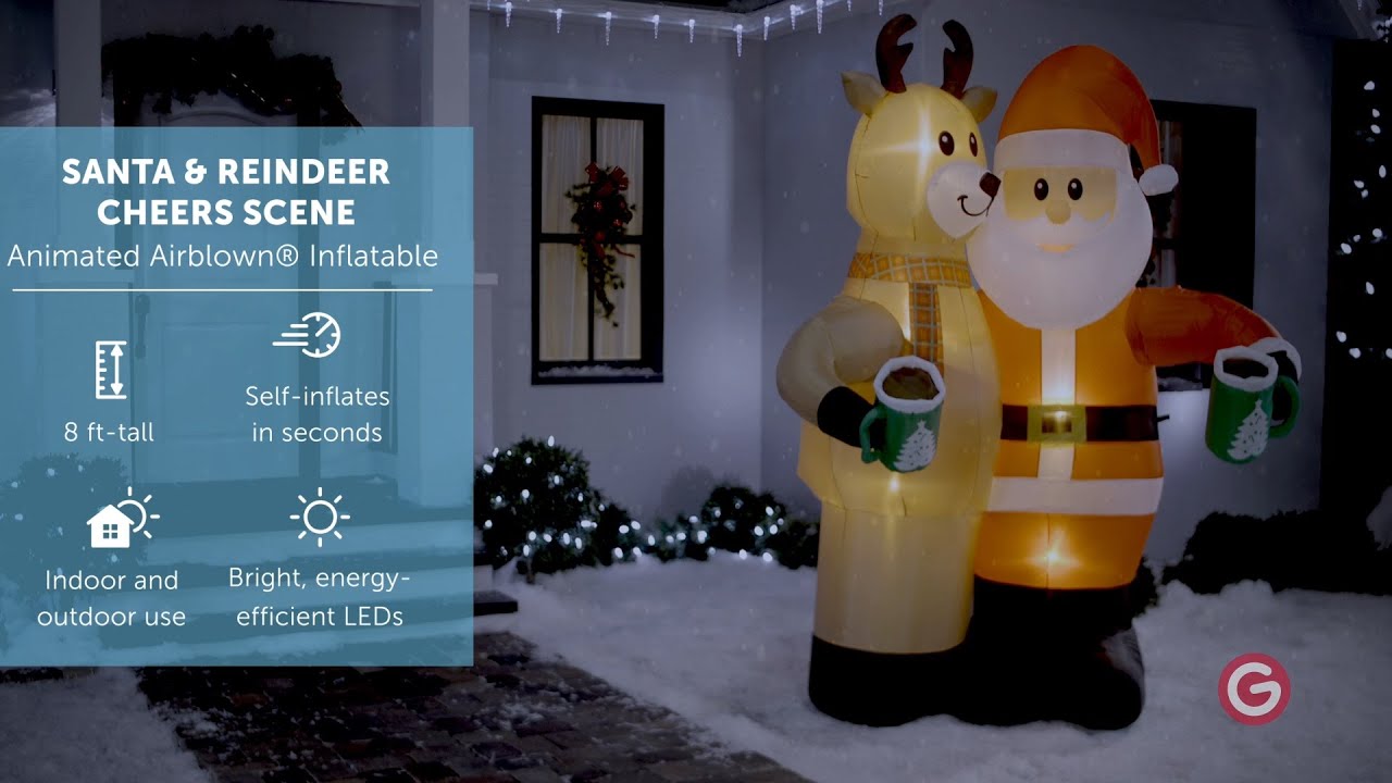 SANTA & REINDEER CHEERS SCENE | Animated Airblown® Inflatable - YouTube