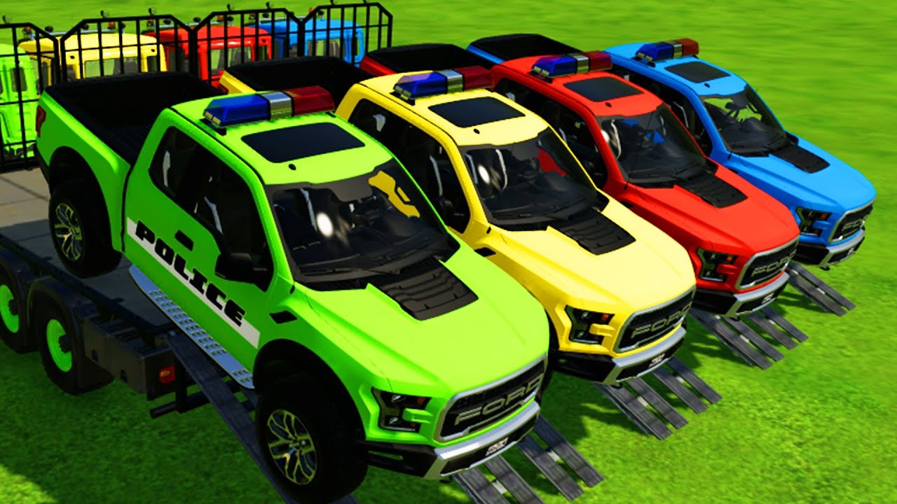 POLICE OF COLORS ! FORD POLICE CARS TRANSPORTING with COLORED TRUCKS ...