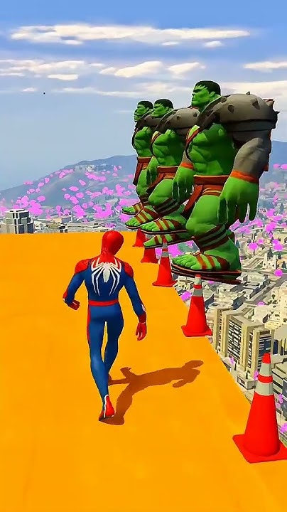 GTA V Spiderman vs Red Hulk crazy epic water ragdolls Truck jump fails ...