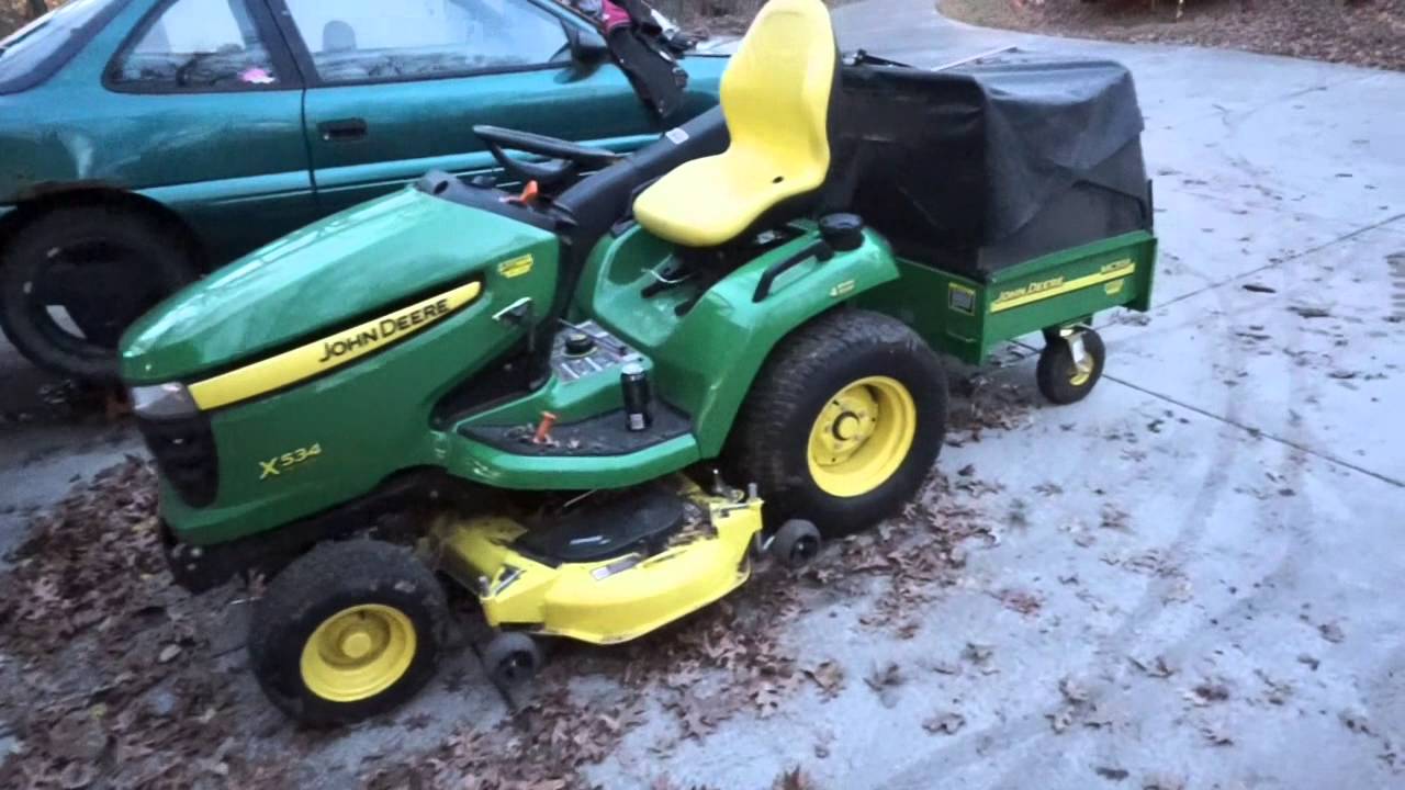 John Deere X534 with a MC519 bagger problem 11 15 2015 - YouTube