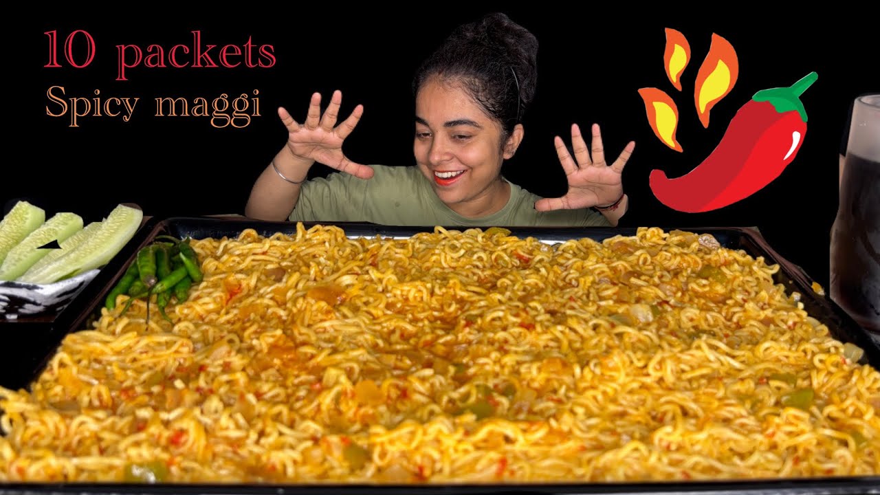10 packets Spicy Maggi Eating Challenge| Tasty Maggie Eating Challenge ...
