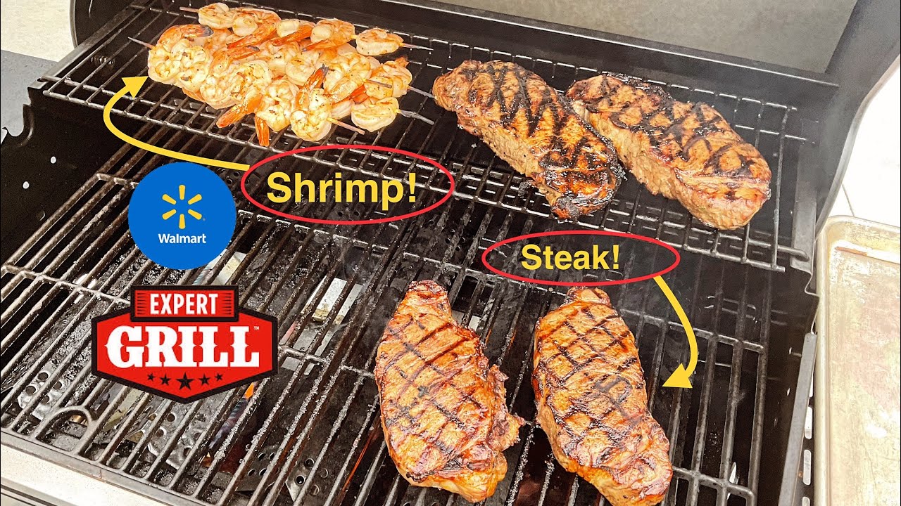 Walmart Expert Grill 4 Burner Cast Iron Gas Grill! / Shrimp and Steak ...