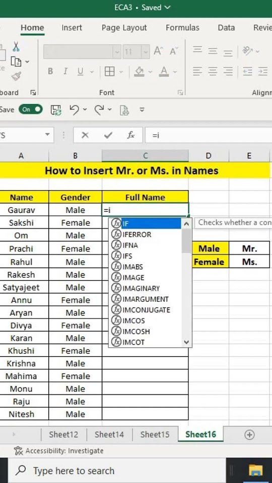 Add Mr And Ms Excel Msexcel Msexceltutorial Msexceltricks Shortsvideo Shorts Ytshorts