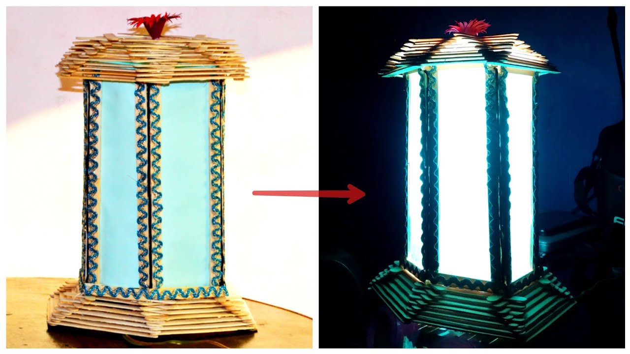 DIY NightLight Table Lamp - New Popsicle Sticks Idea 2021 - YouTube